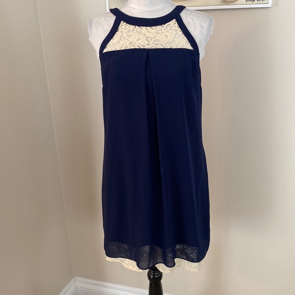BCX | Dresses | Bcx Navy Blue Dress With Cream Lace Size Medium | Poshmark